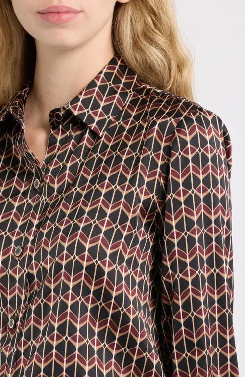 Anne Klein Printed Long Sleeve Button Front Shirt