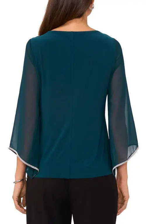Chaus Rhinestoe Keyhole Chiffon Sleeve Top