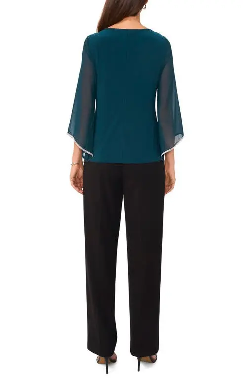 Chaus Rhinestoe Keyhole Chiffon Sleeve Top