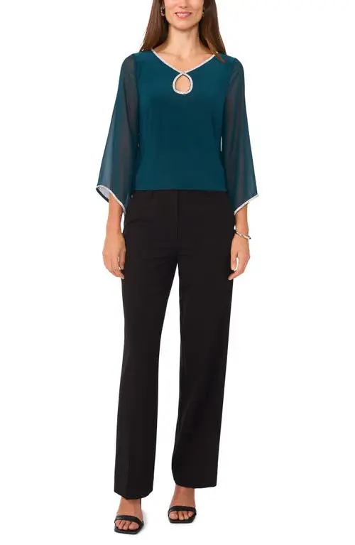 Chaus Rhinestoe Keyhole Chiffon Sleeve Top