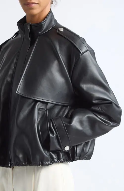 TOCCIN Alyssa Faux Leather Funnel Neck Bomber