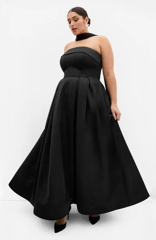 City Chic Duchess Gown Strapless Fit & Flare Gown - Black
