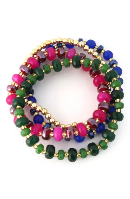 PANACEA Set Of 4 Mixed Glass Bead Stretch Bracelets