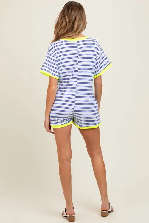 PINKBLUSH Waffle Knit V-neck Short Sleeve Romper