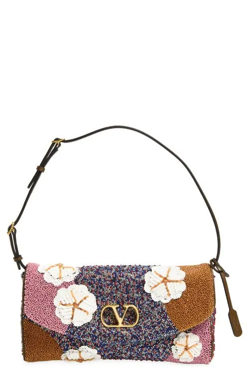 Valentino Garavani Small Devain Beaded Silk Shoulder Bag - Brown Multi