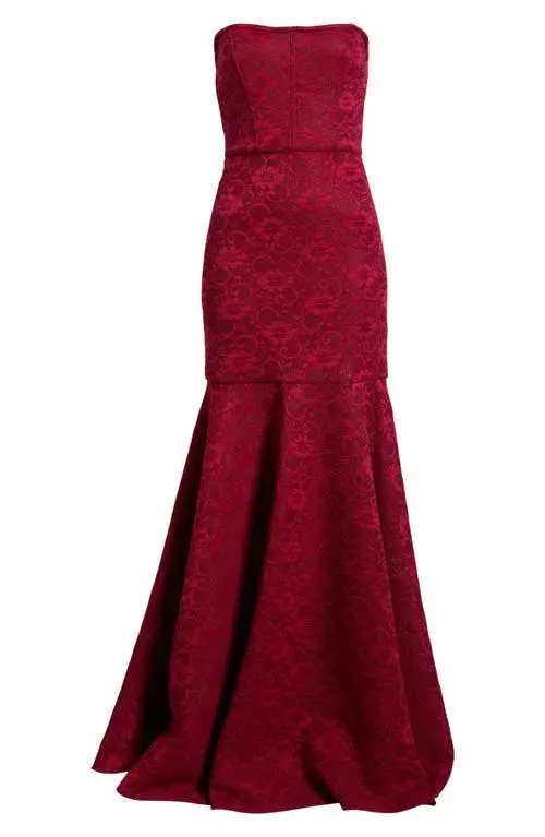 Black Halo Kristy Strapless Lace Mermaid Gown
