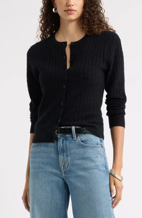 Nordstrom Cashmere Mini Cable Cardigan - Black Rock
