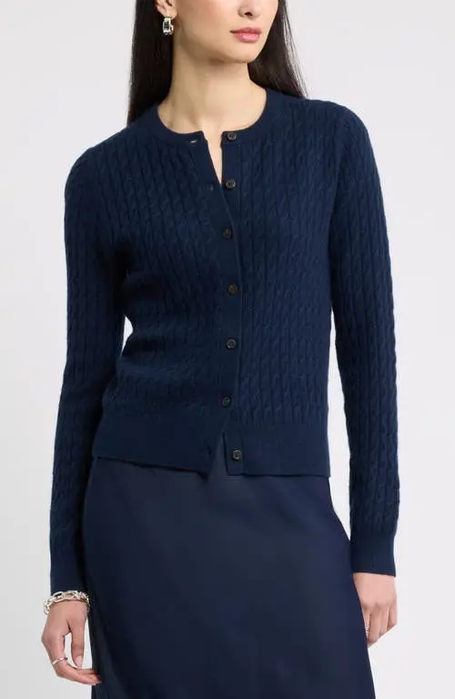 Nordstrom Cashmere Mini Cable Cardigan - Navy Night