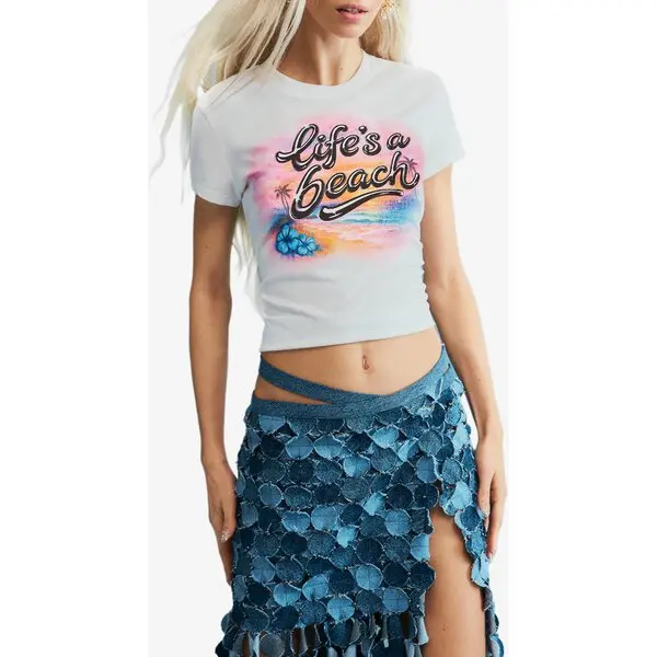 Desigual Graphic Cotton Baby Tee - White