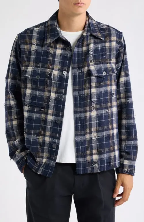 ALLSAINTS Rei Distressed Plaid Cotton Button-up Shirt - Mystic Blue