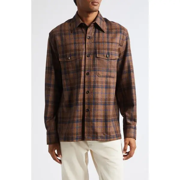 Isaia Plaid Wool & Silk Tweed Overshirt