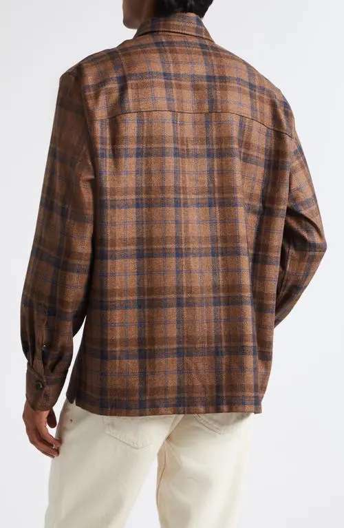 Isaia Plaid Wool & Silk Tweed Overshirt