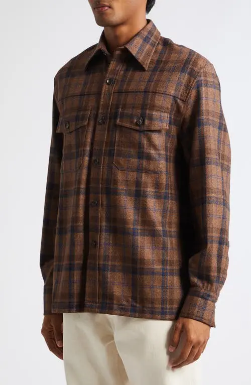 Isaia Plaid Wool & Silk Tweed Overshirt