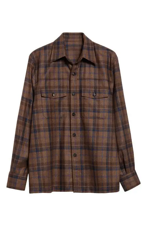 Isaia Plaid Wool & Silk Tweed Overshirt