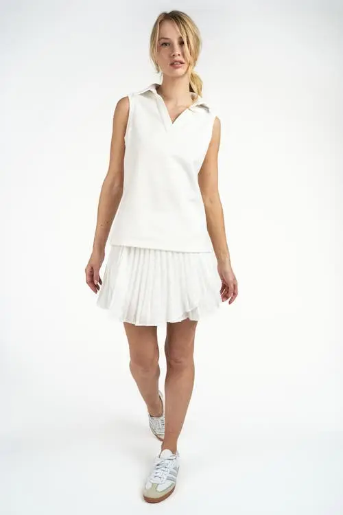 ELLE COLLECTION Sleeveless Polo - White