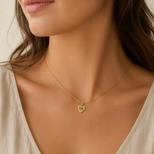 KATIE DEAN JEWELRY Mini Evil Eye Heart Necklace