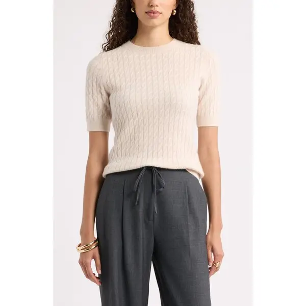 Nordstrom Cashmere Mini Cable Knit Sweater Tee - Beige Beach
