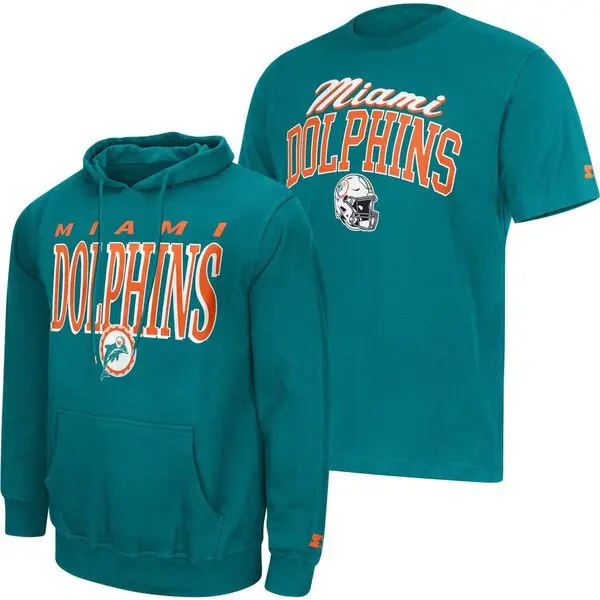 STARTER Miami Dolphins Vintage Logo Hoodie And T-shirt Set - Aqua