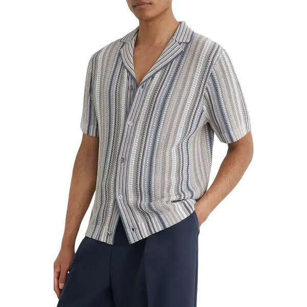 REISS Caden Striped Button-up Camp Shirt