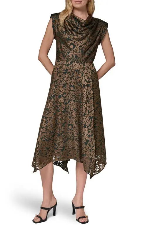 Donna Karan New York Burnout Cowl Neck Midi Dress