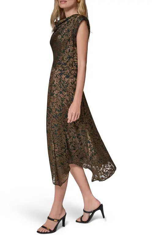Donna Karan New York Burnout Cowl Neck Midi Dress