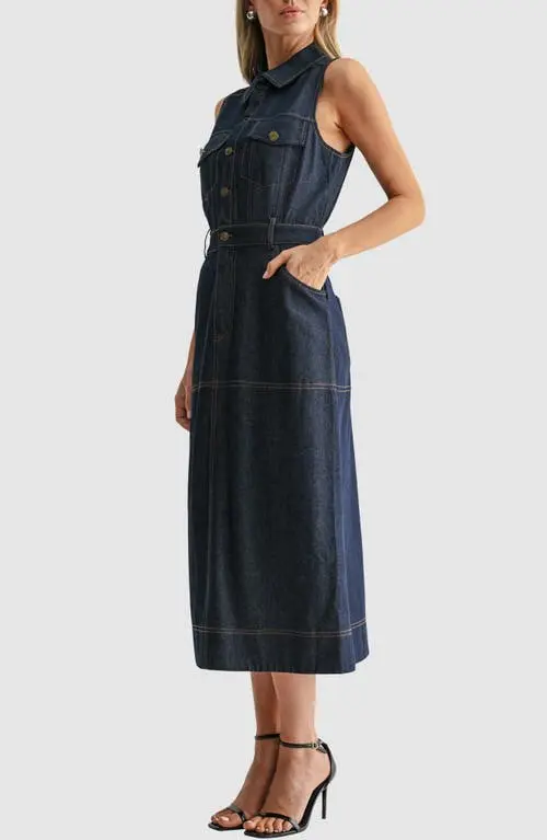 QUINCY MAE Sleeveless Cotton Blend Denim Utility Dress