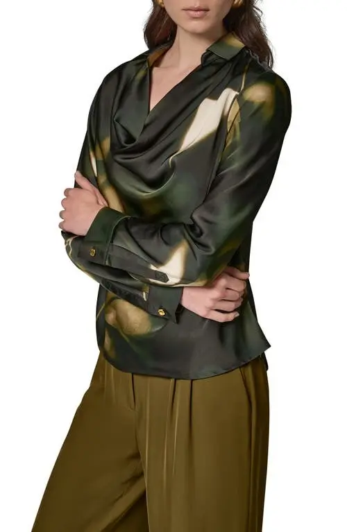 Donna Karan New York Printed Cowl Neck Satin Top