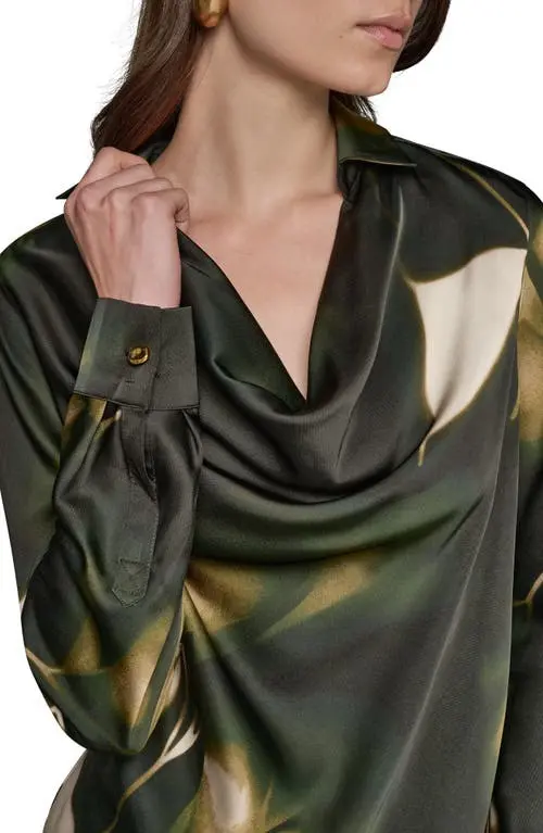 Donna Karan New York Printed Cowl Neck Satin Top