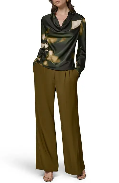 Donna Karan New York Printed Cowl Neck Long Sleeve Satin Blouse