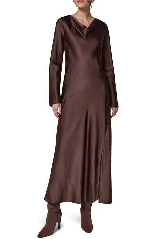 Donna Karan New York Long Sleeve Draped Neck Satin Dress