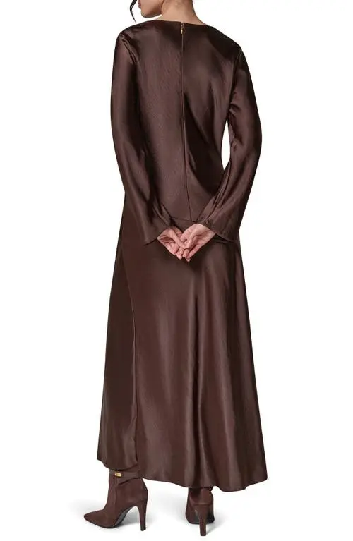 Donna Karan New York Long Sleeve Draped Neck Satin Dress