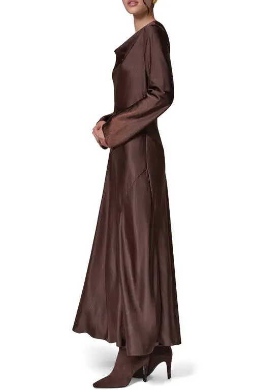 Donna Karan New York Long Sleeve Draped Neck Satin Dress