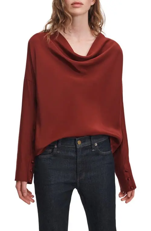 Rag & Bone Vinnie Cowl Neck Silk Top - Red