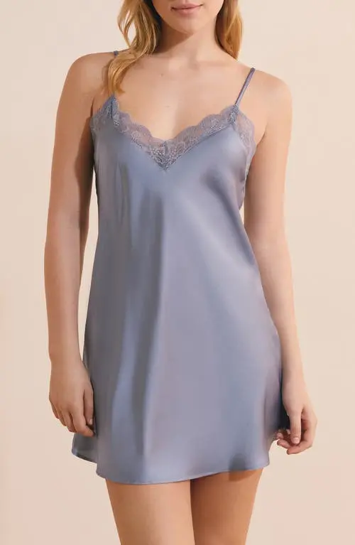 ETAM Desire Lace Trim Satin Chemise - Blue