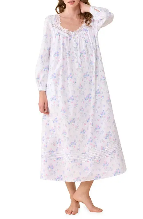 Eileen West Pintuck Cotton Ballet Nightgown - Blue/pink