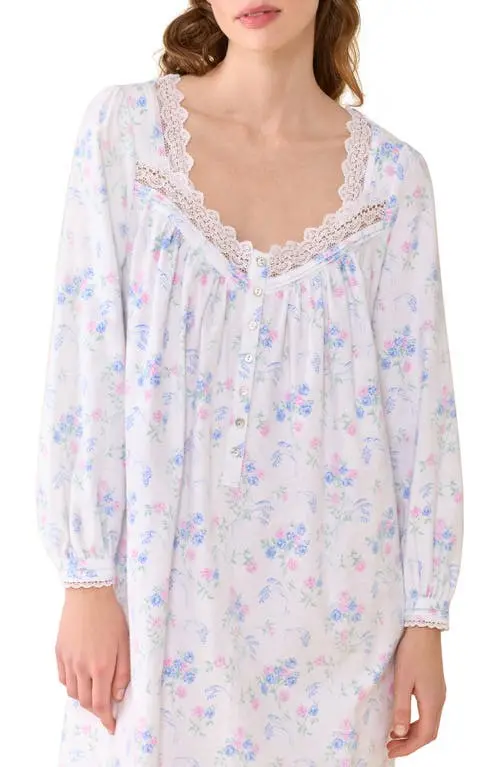 Eileen West Pintuck Cotton Ballet Nightgown - Blue/pink