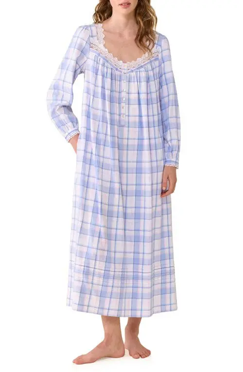 Eileen West Pintuck Cotton Ballet Nightgown - Blue/plaid