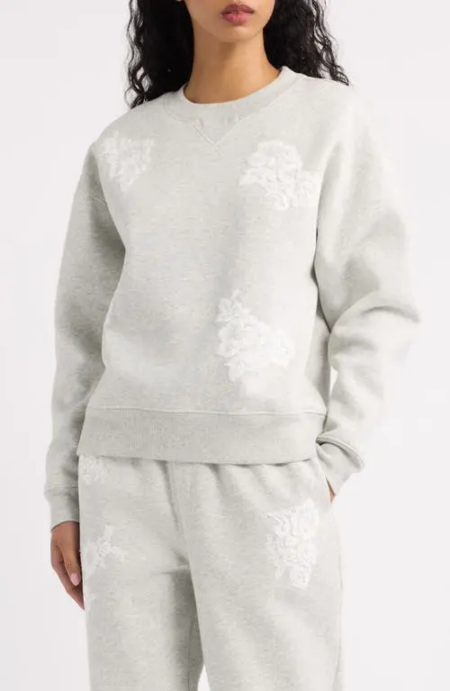 LoveShackFancy Havenleigh Crewneck Sweatshirt With Floral Lace Appliqués - Silver Fog Heather