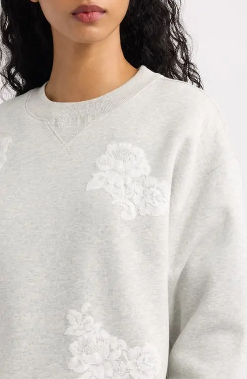 LoveShackFancy Havenleigh Crewneck Sweatshirt With Floral Lace Appliqués