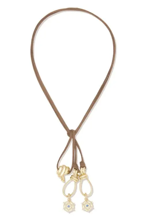 Ramy Brook Elle Cubic Zirconia Hide Rope Necklace - Brown/gold