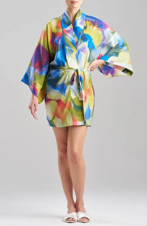 Natori Kumo Printed Stretch Satin Short Robe - Kumo Multi