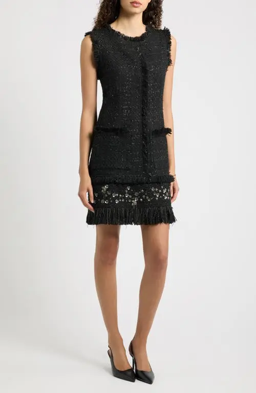 Kobi Halperin Rives Metallic Floral Appliqué Tweed Dress