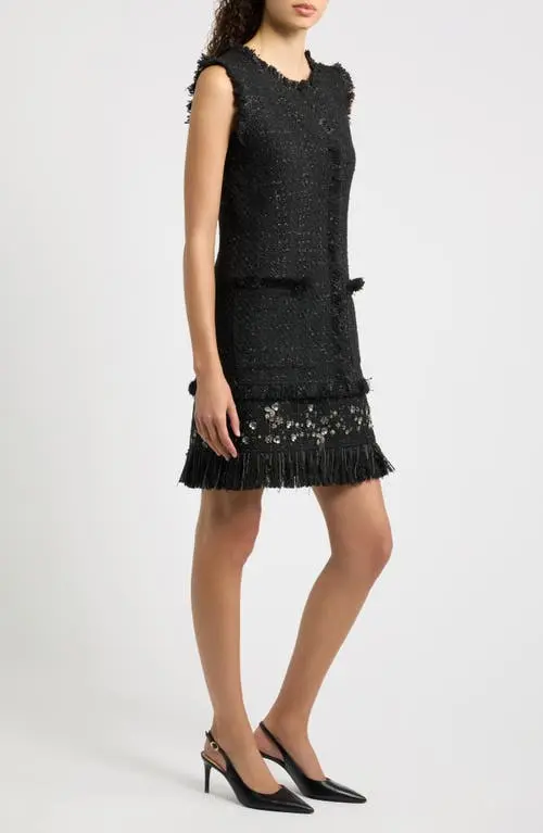 Kobi Halperin Rives Metallic Floral Appliqué Tweed Dress