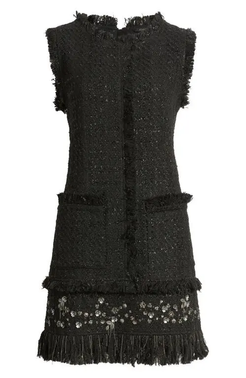 Kobi Halperin Rives Metallic Floral Appliqué Tweed Dress