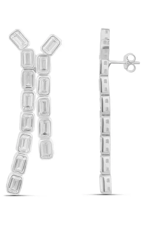SHYMI Emerald Cut Bezel Set Drop Earrings - Silver