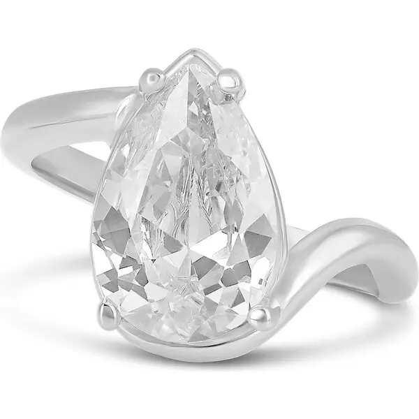 SHYMI Floating Pear Cubic Zirconia Cocktail Ring - Silver
