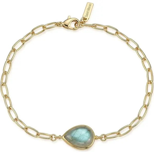 ST. MORAN 14k Gold Plated Labradorite Chain Bracelet - Green/gold