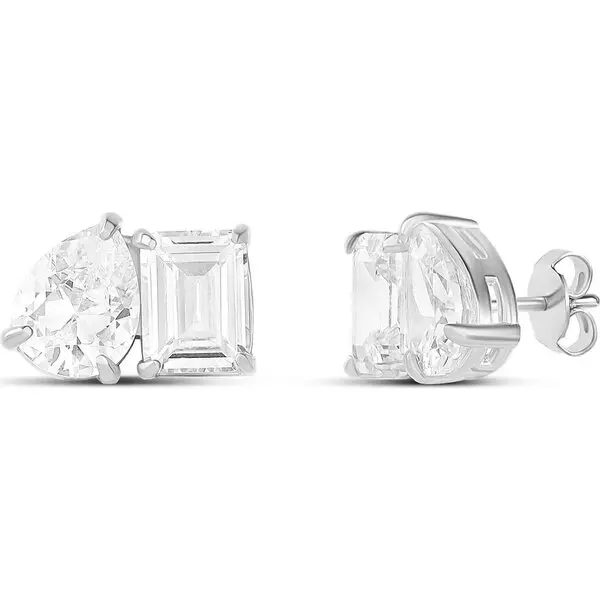 SHYMI Emerald And Pear Stud Earrings - Silver
