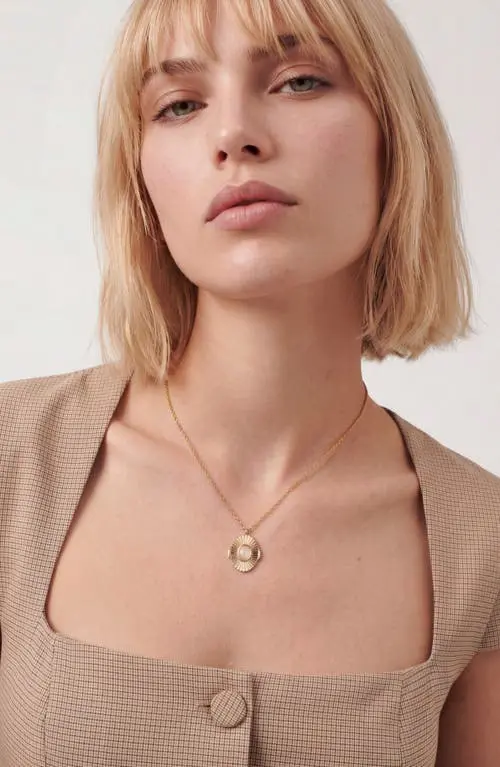 ST. MORAN 14k Gold Plated Moonstone Sunburst Pendant Necklace