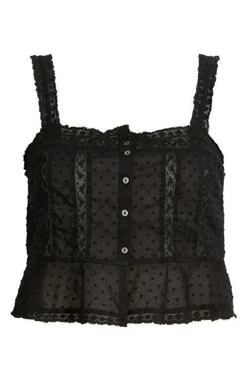 LoveShackFancy Vietta Swiss Dot Peplum Top - Black